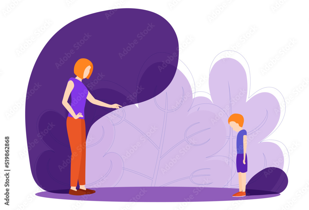 Child parent relationship, angry mother shadow abuse young son. Vector ...