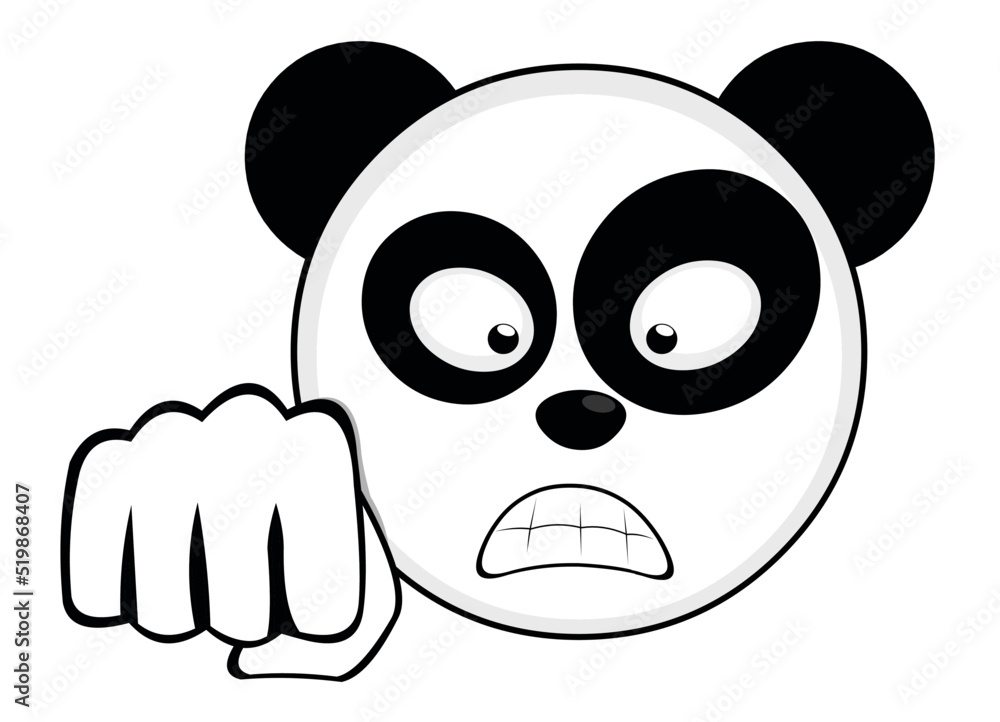 Vector illustration of a cartoon panda bear head with an angry ...