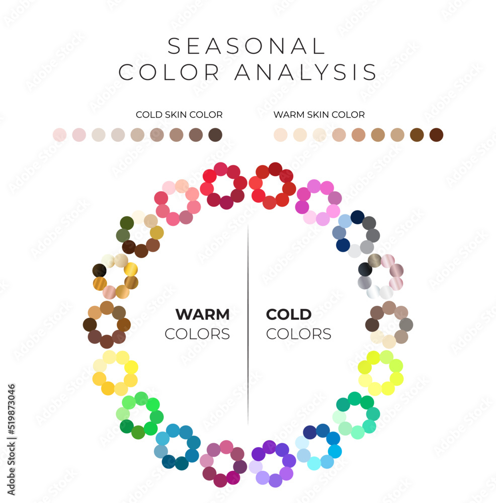 Seasonal Color Analysis Palette Wheel Vector with Cold and Warm Colors ...
