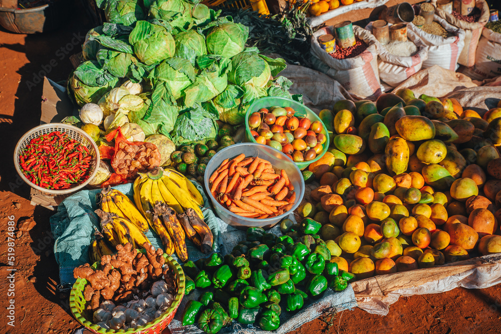 Fruit and vegetable market in Africa. Colorful healthy ingredients from ...