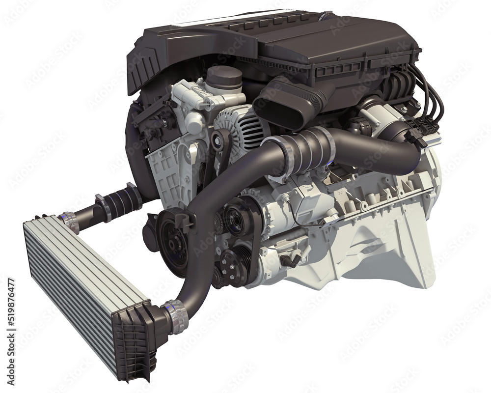 Turbo Straight Six cylinder Petrol Engine 3D rendering Stock ...