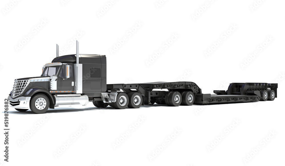 Truck with Lowboy Trailer 3D rendering Stock Illustration | Adobe Stock