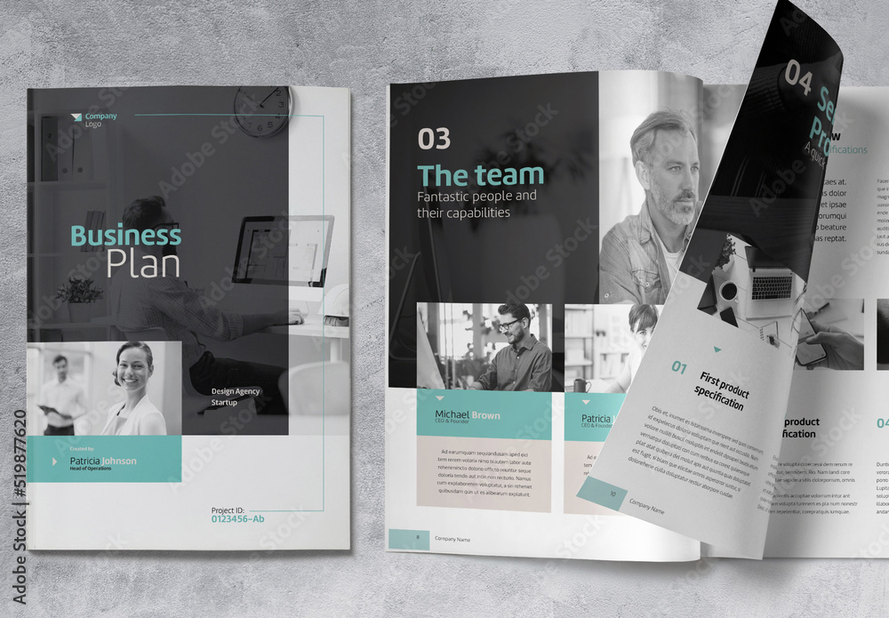 Business Plan Brochure with Blue Accents Stock Template | Adobe Stock