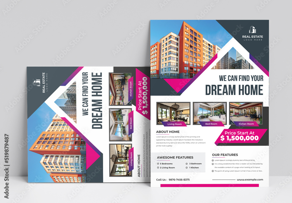 Real Estate Flyer Layout with Teal Accents Stock Template | Adobe Stock