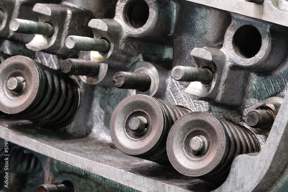Disassembled car engine without cylinder head. Repair of an old ...