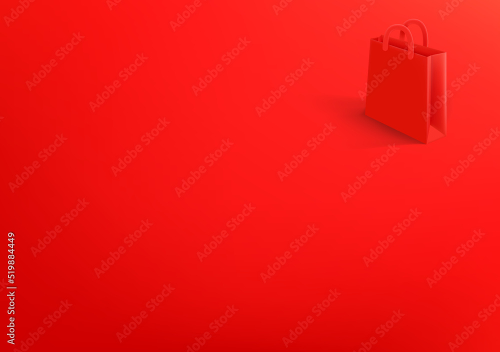 Vector wallpaper with red shopping bag. 3d vector background with copy ...