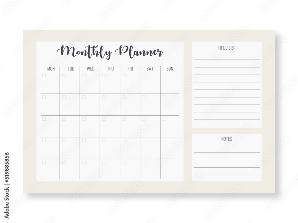 Monthly planning template. Blank monthly planner with notes in pastel ...