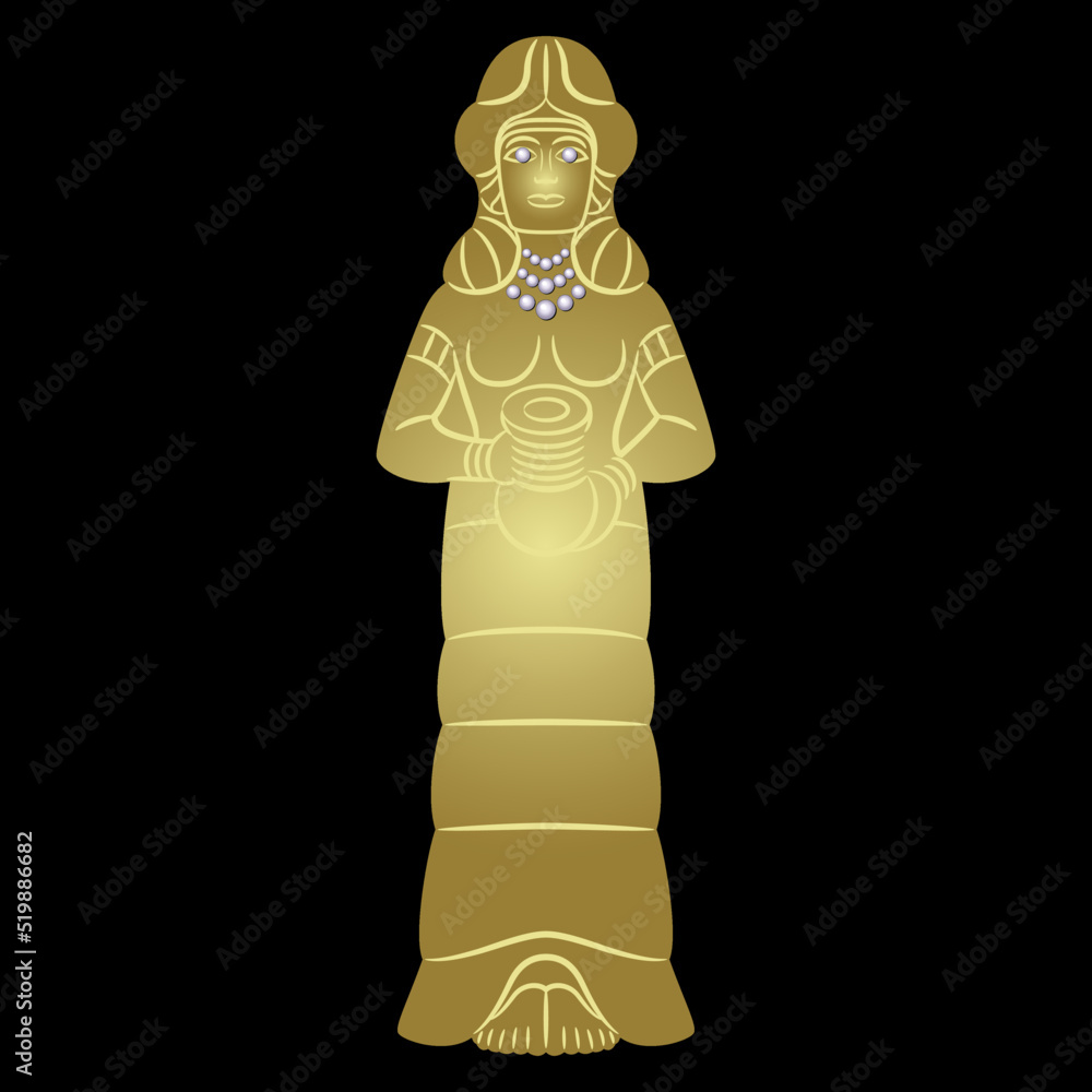 Mesopotamian goddess. Ancient Iranian woman holding water jar. Inanna ...