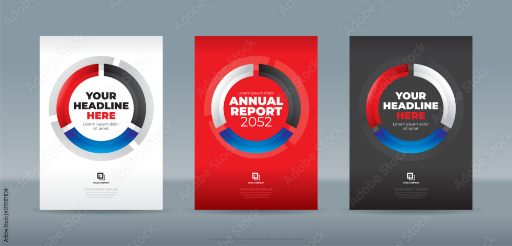 Modern simple 3 color curve A4 size book cover template for annual ...