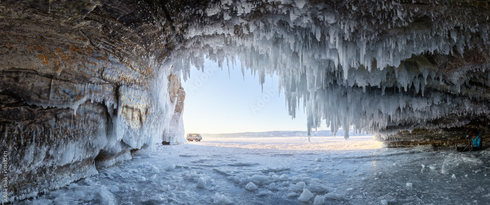 big ice cave from inside at the first lights Stock Photo | Adobe Stock