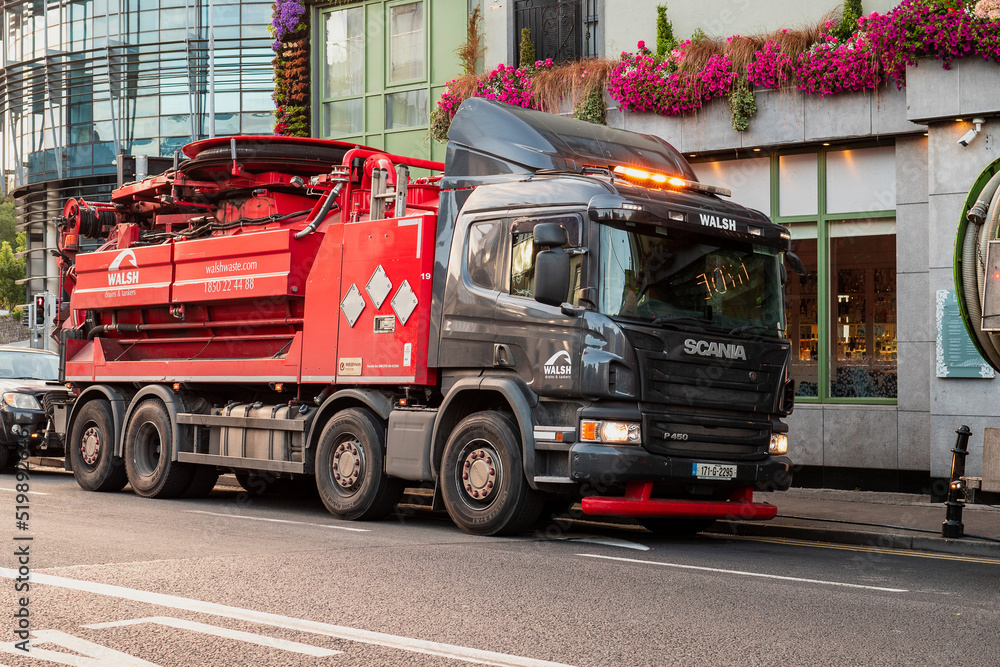 Galway, Ireland - 07.22.2022: Heavy drain truck working on cleaning ...