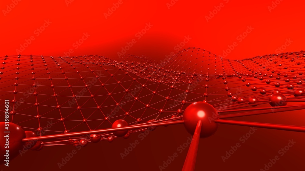 Metallic Red Mathematical Geometric Abstract Wave Dots-Line Grid under ...