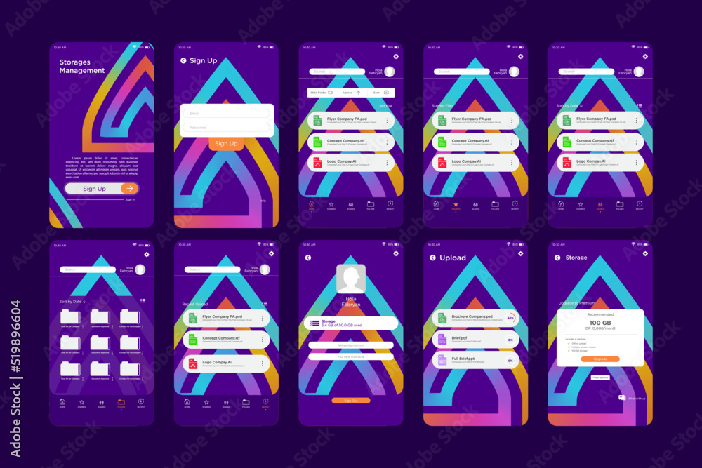 Dynamic Psychedelic Triangle Line Gradient Color Storage Management App ...