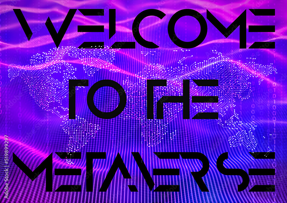 Welcome to the Metaverse signpost, neon blue and pink wallpaper with ...