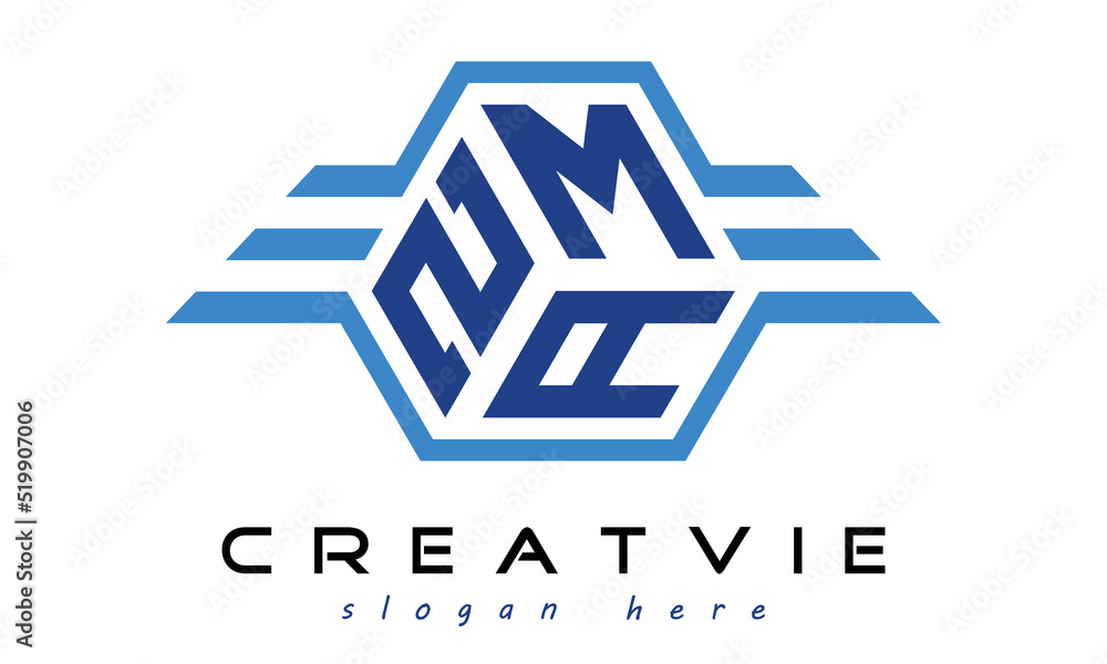 ZMA three letter geometrical wings logo design vector template ...