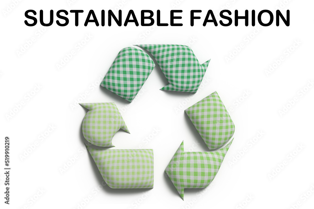 Sustainable fashion, recycle symbol made with recycled fabric, reduce ...