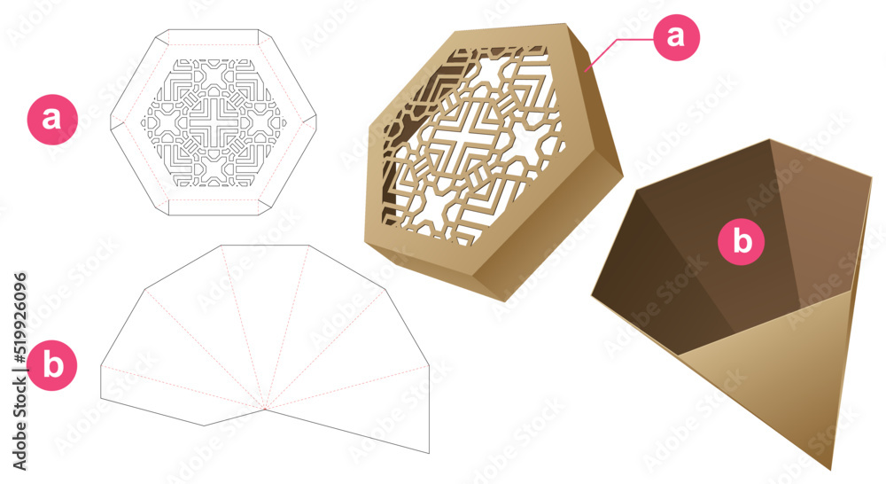 stenciled box die cut template and 3D mockup Stock Vector | Adobe Stock
