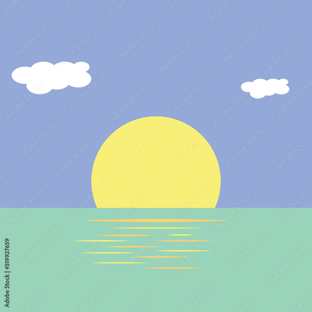 Beautiful professional drawing of sunrise on the sea surface and high ...