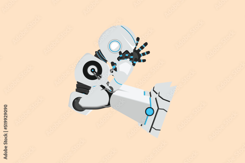 Business flat drawing depressed robot feeling sad sitting on the floor ...