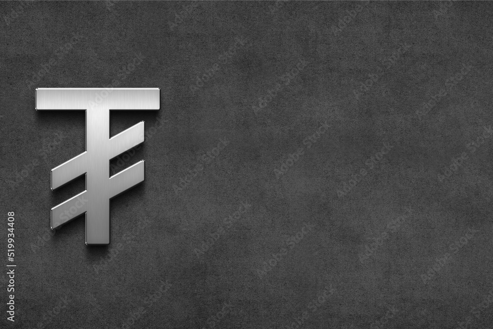 3D render tugrik currency sign. Tughrik symbol. 3D embossed money of ...