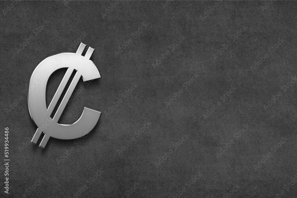 3D render Rica currency sign. Rica symbol. 3D embossed money of Costa ...