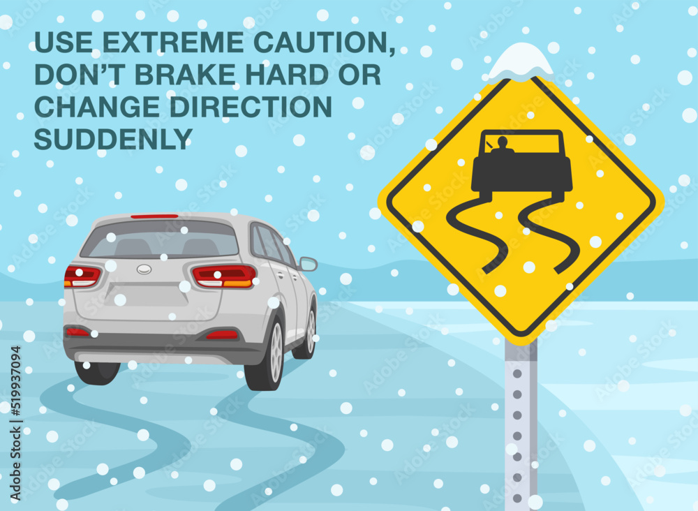 Vetor de Safe car driving rules and tips. Use extreme caution, don't ...