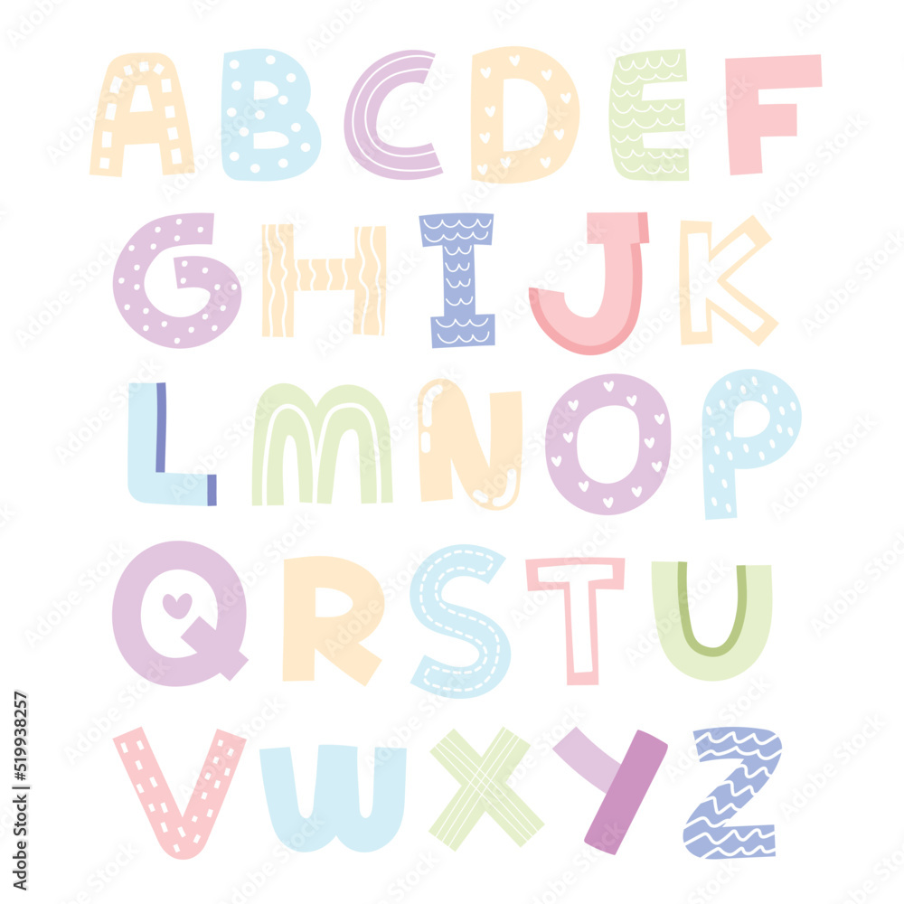 Cute font cartoon design.A-Z handwritten. Alphabet.Lettering hand drawn ...