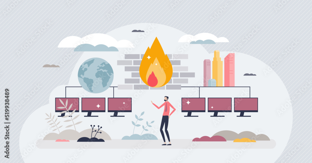 Firewall security for browsing and data protection tiny person concept ...