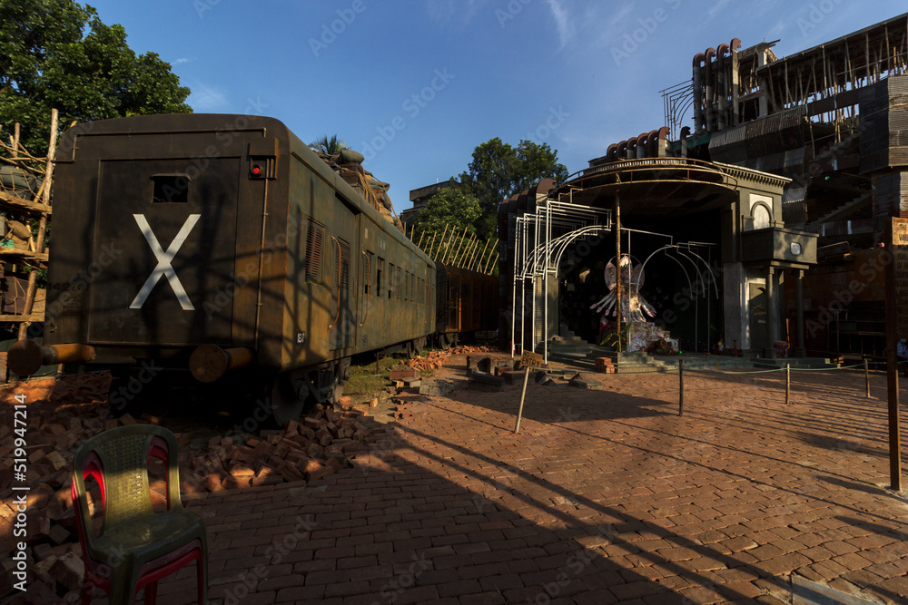 View of decorated Durga Puja pandal, a temporary temple, Durga Puja ...