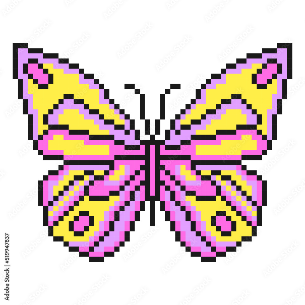 Butterfly pixel art . Insect isolated on a white background, vector ...