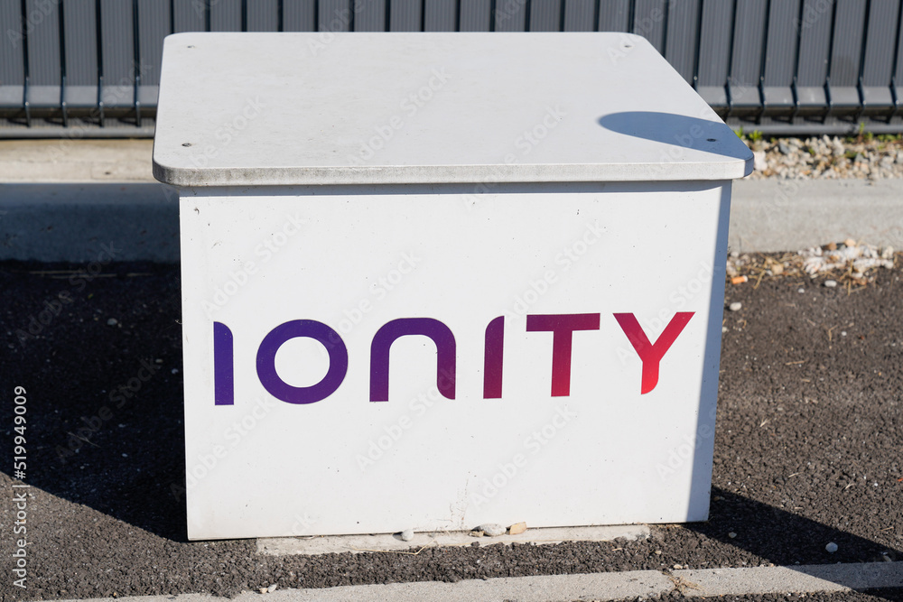 Ionity brand text and logo sign of High-Power Charging Units for ...