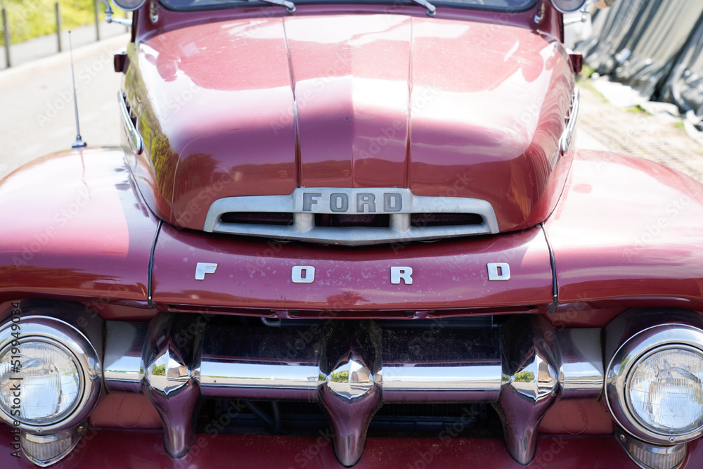 Ford ancient logo brand and text sign front pickup truck vintage of ...