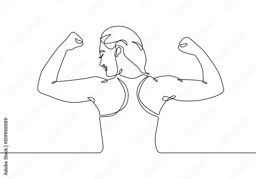 Strong Woman Continuous Line Drawing. Sport Concept Minimalist Trendy ...