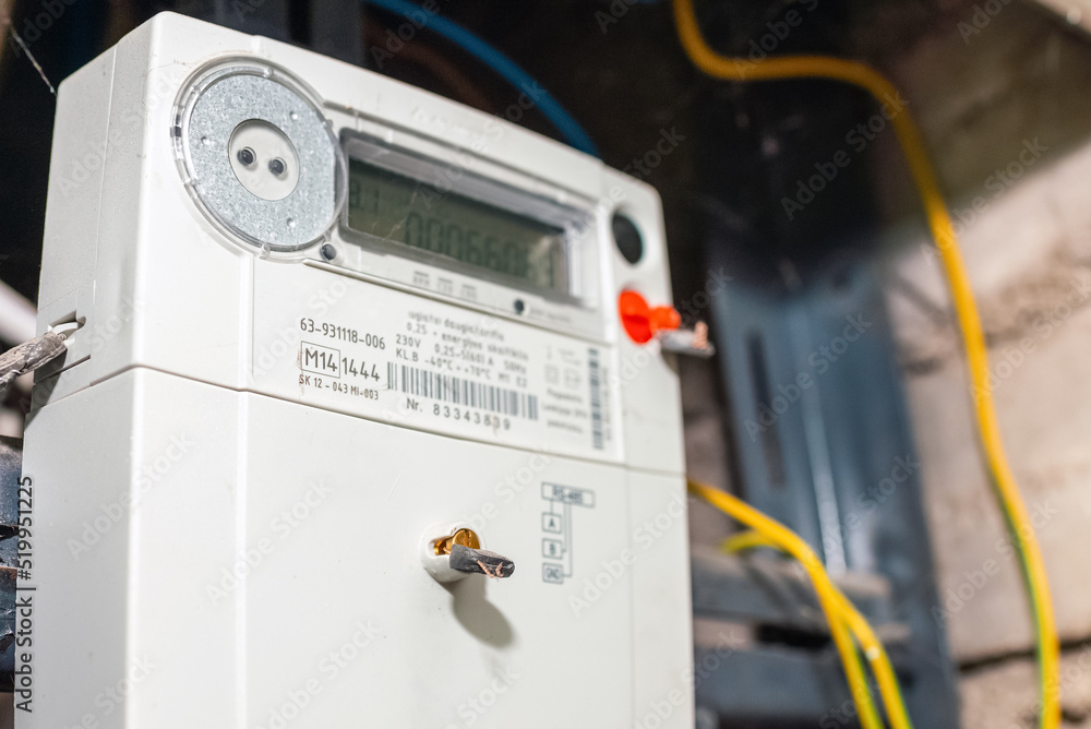 Smart electric power meter counter measuring power usage.Close-up of ...