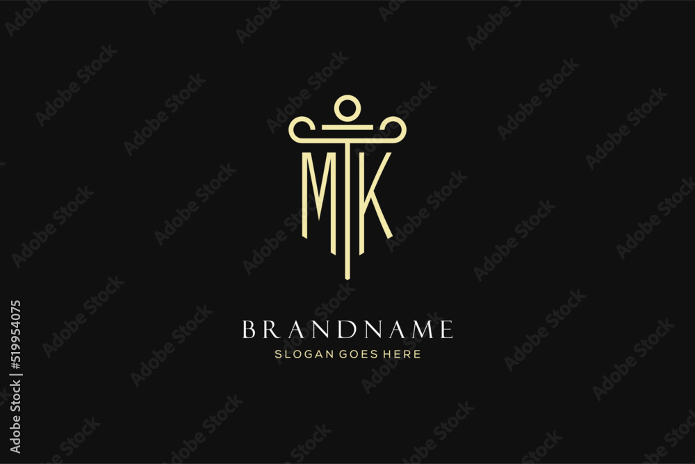 Luxury modern monogram MK logo for law firm with pillar icon design ...