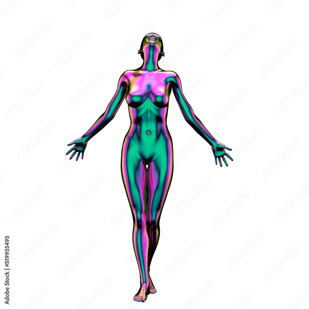 Iridescent Female Woman Mannequin Futuristic Figure In A Freedom Pose