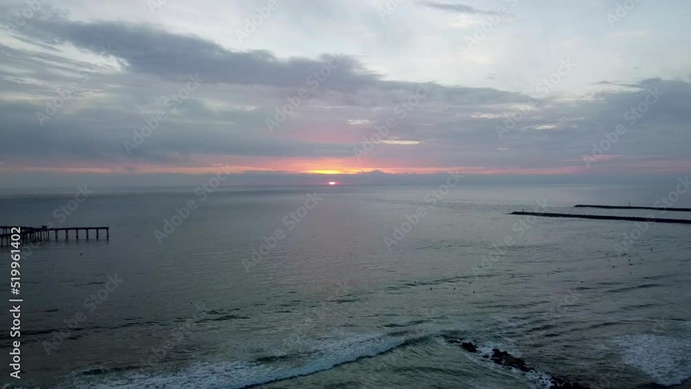 Arial view of a San Diego sunset near the Ocean Beach pier and where ...