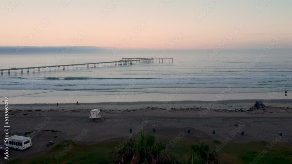 Arial view of a San Diego sunset near the Ocean Beach pier and where ...
