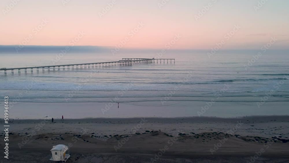 Arial view of a San Diego sunset near the Ocean Beach pier and where ...