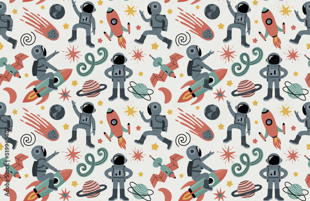 Seamless cute space pattern with astronauts Stock Vector | Adobe Stock