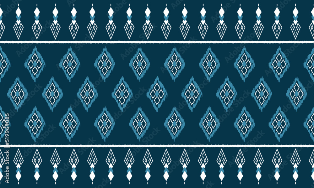 Ikat ethnic background vector. Seamless pattern in white, blue square ...