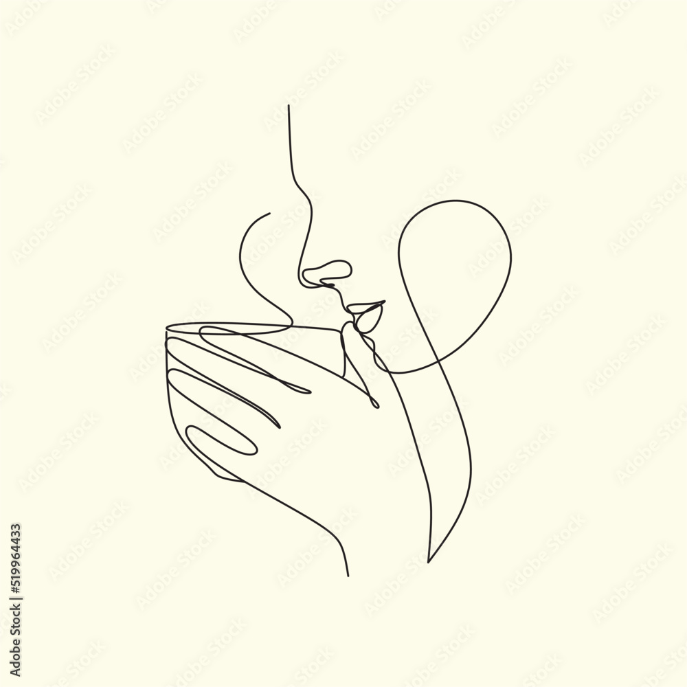 Continuous one line drawing. Woman relaxing with cup of tea. Vector ...