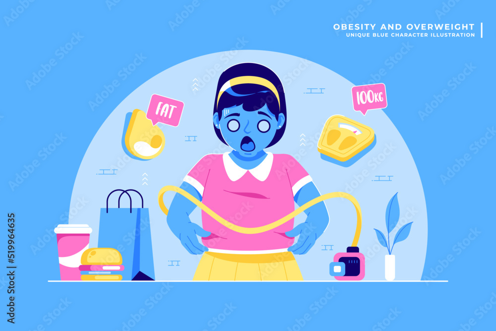 obesity and overweight fat girl character illustration Stock Vector ...