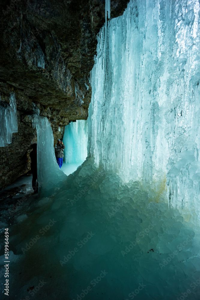 Winter Scenery: Images from inside the frozen waterfall. It forms a ...