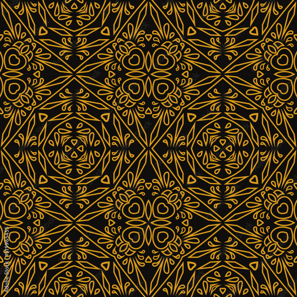 Geometric pattern, Thai pattern, yellow gold pattern, black background ...