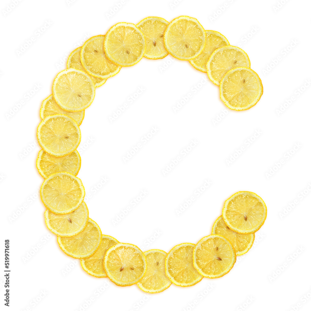 Lemon is a natural source of vitamin C. Alphabet letter C made from ...