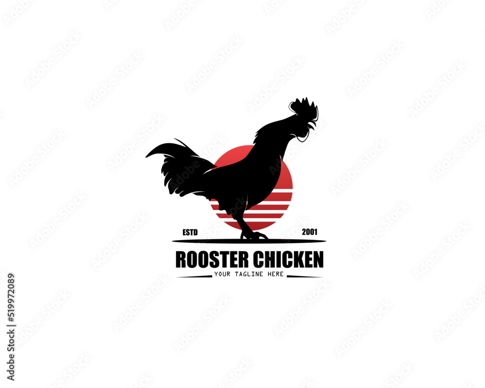 Silhouette of a rooster crowing logo vector design Stock Vector | Adobe ...