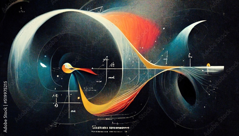 Scientific concept Quantum mechanics, formula, curvature of space-time in a gravitational field ...