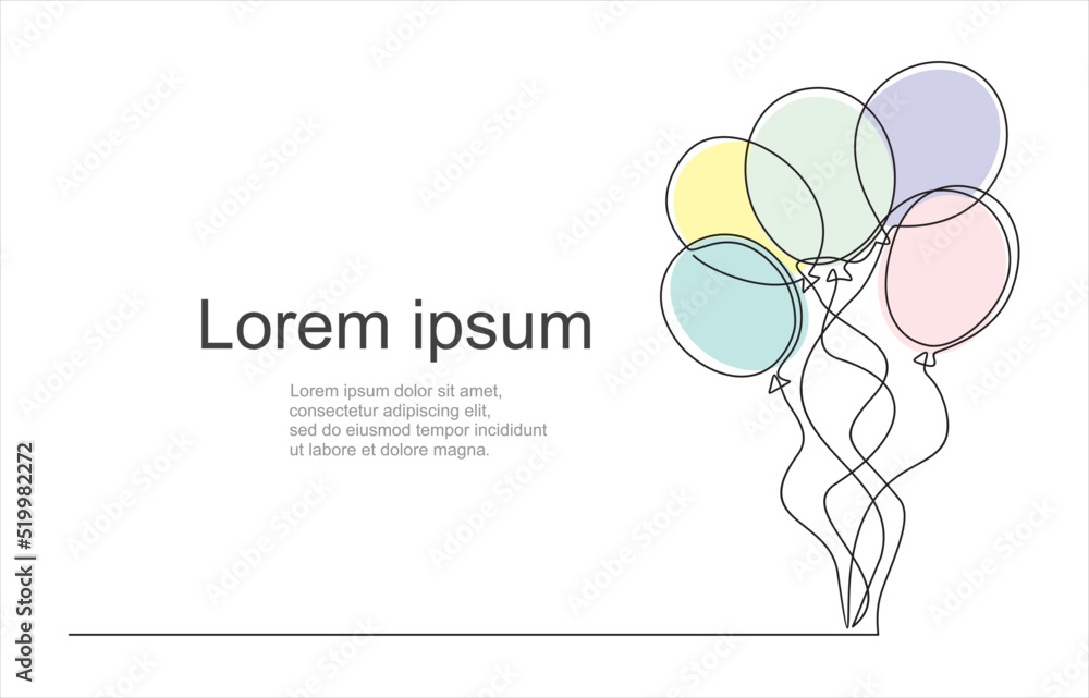 Continuous line balloons. Holiday festive present gift concept ...
