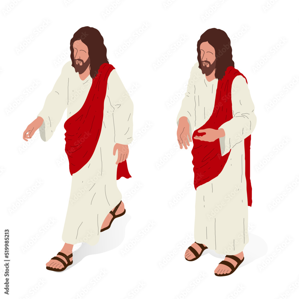 Jesus standing, front and side view. Isometric vector illustration ...